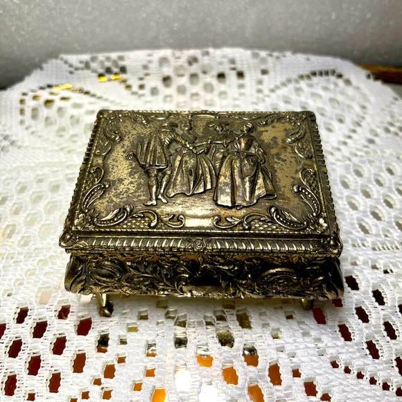 Accents | Vintage Silvertone Repousse Metal Art Ornate Small Box Footed ...